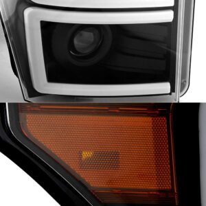 AKKON - For 2011-16 Ford Super Duty F-250/F-350/F-450 LED Daytime Running Lamp Bar Projector Headlights Black Housing Clear Len