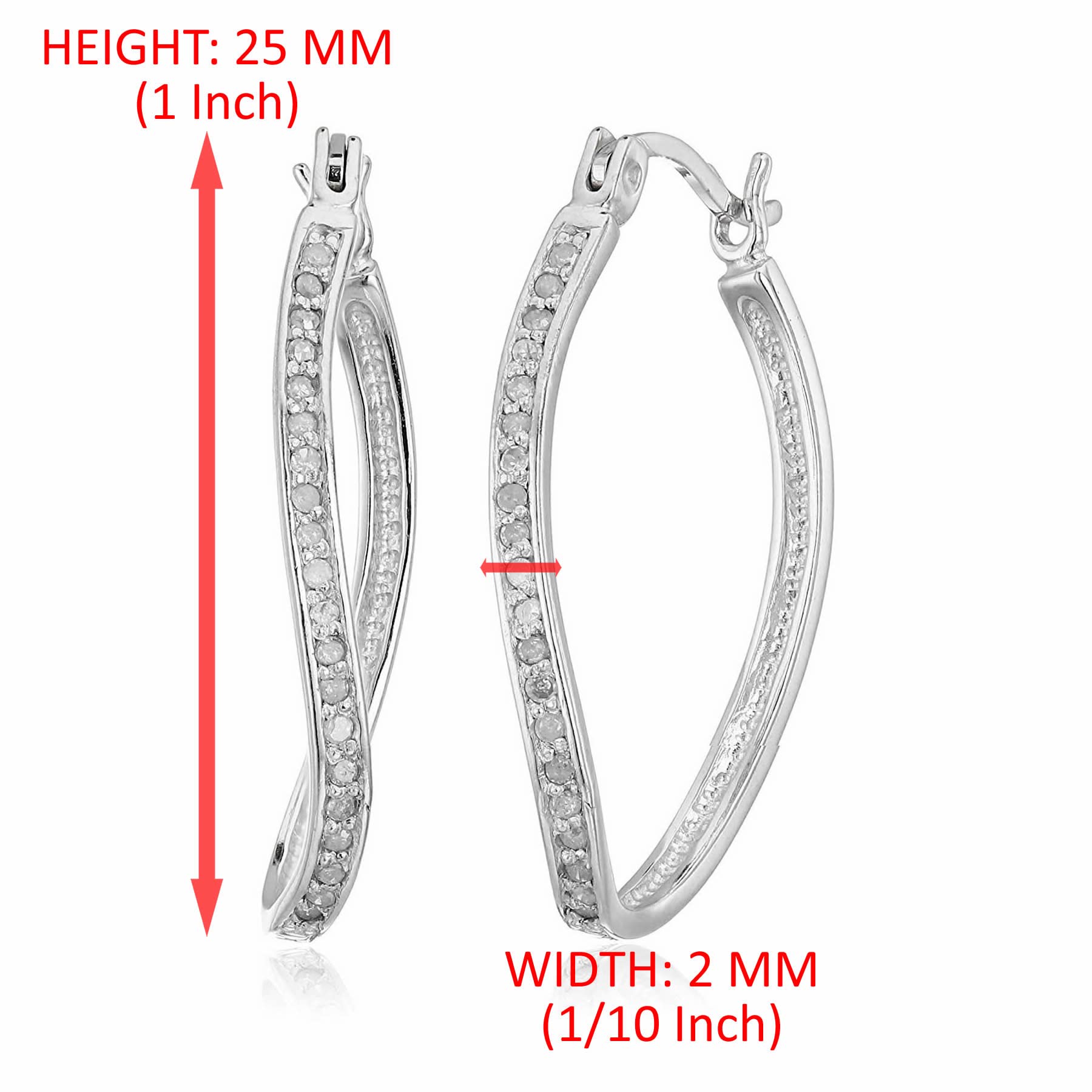 Vir Jewels 1/4 cttw Diamond Hoop Earrings .925 Sterling Silver with Rhodium Plating 1 Inch