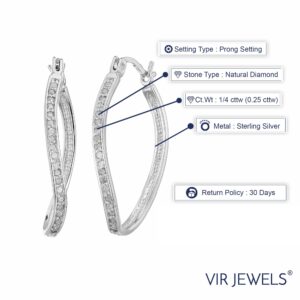 Vir Jewels 1/4 cttw Diamond Hoop Earrings .925 Sterling Silver with Rhodium Plating 1 Inch