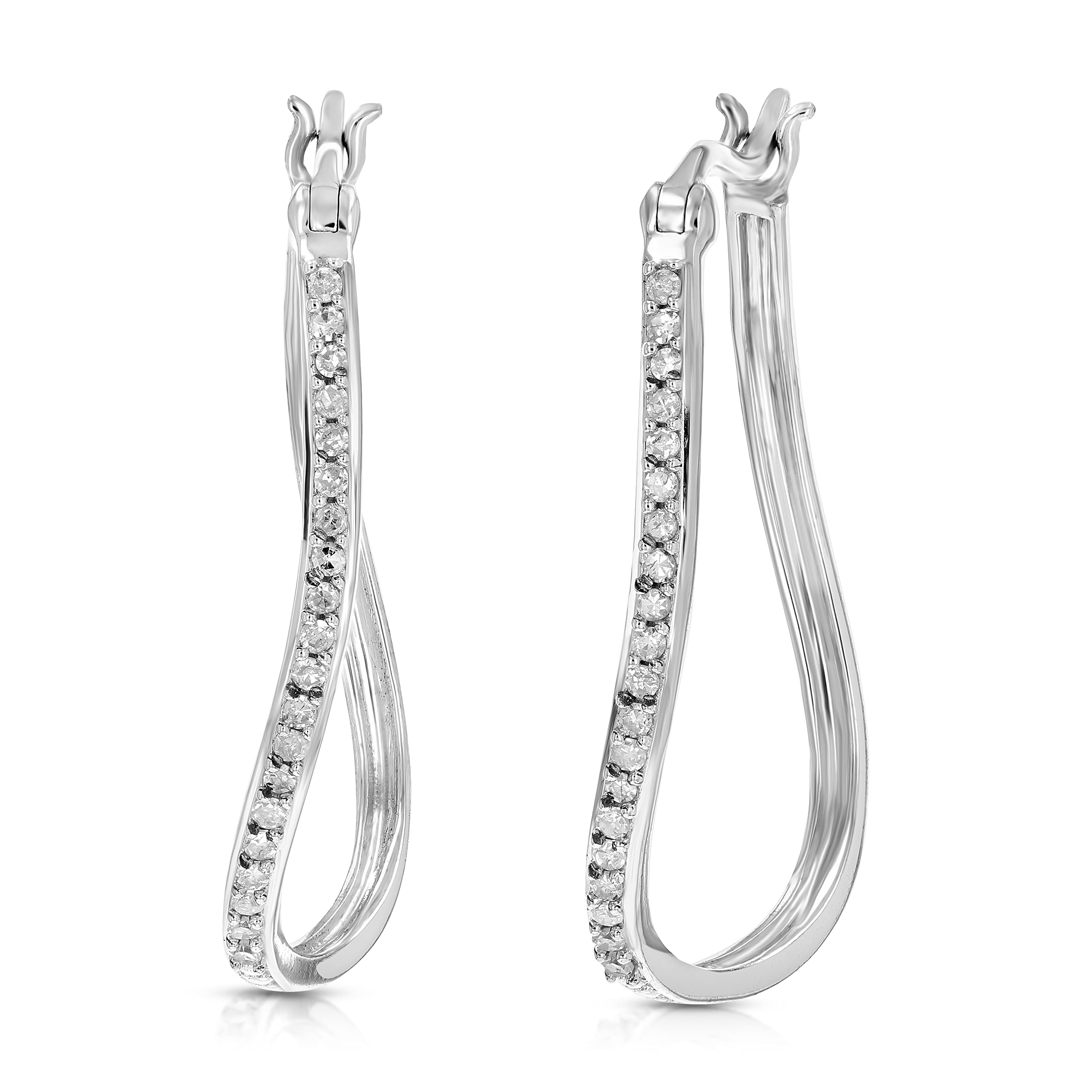 Vir Jewels 1/4 cttw Diamond Hoop Earrings .925 Sterling Silver with Rhodium Plating 1 Inch