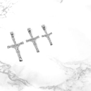 CaliRoseJewelry Sterling Silver Jesus on The Cross Crucifix Textured Pendant - Medium