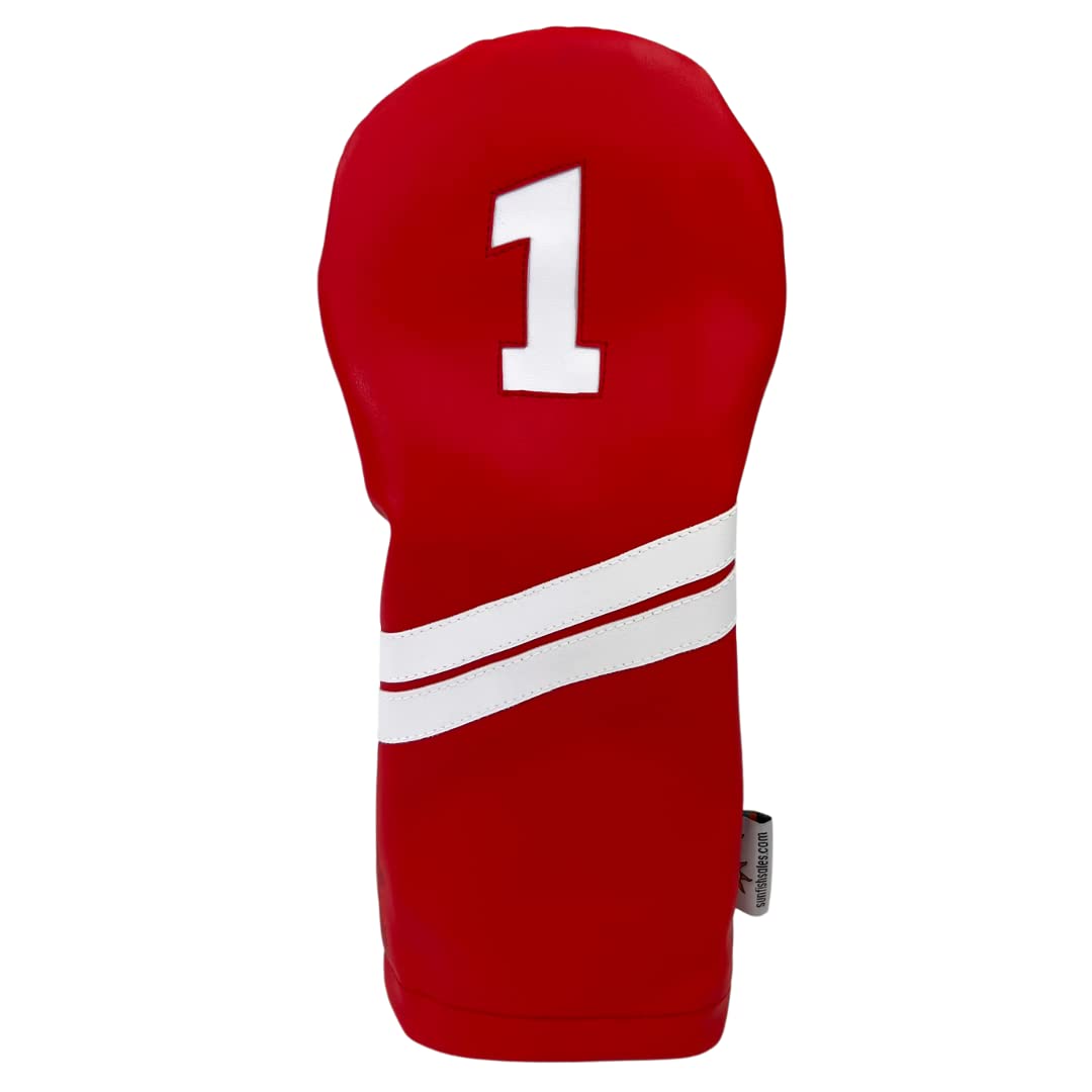 Sunfish Leather Golf Headcover Set 1-3-X Driver 3 Wood Fairway Hybrid Red and White