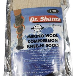 Dr. Shams Merino Wool Compression Knee High Socks Ideal for, Hiking , Travel-Sports-Nurses-Reduces Swelling (Beige, Large/X-Large)