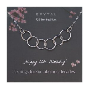 efytal 60th birthday gifts for women, 925 sterling silver six circle necklace for her, gifts for 60 year old woman, 60 birthday friendship necklace for women