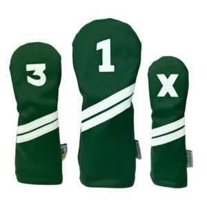 sunfish leather golf headcover set 1-3-x driver 3 wood fairway hybrid green and white