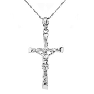 calirosejewelry sterling silver jesus on the cross crucifix textured pendant necklace - large, 22"