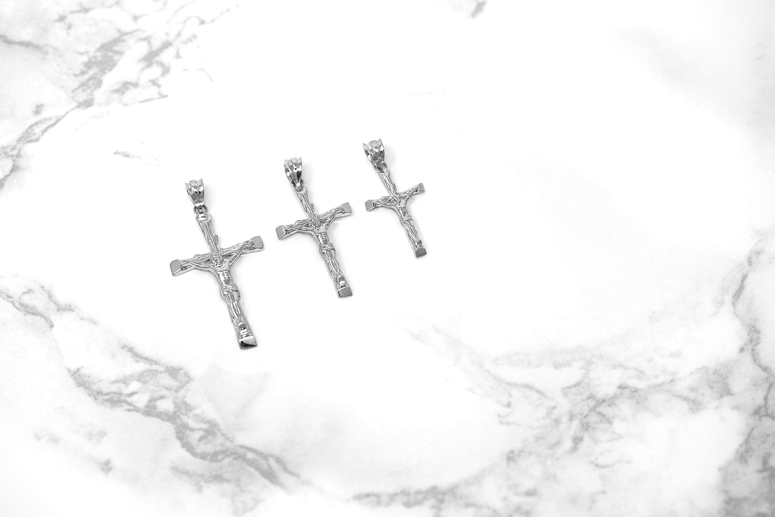 CaliRoseJewelry Sterling Silver Jesus on The Cross Crucifix Textured Pendant Necklace - Large, 22"