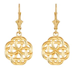 10k yellow gold triquetra celtic trinity dangle earrings