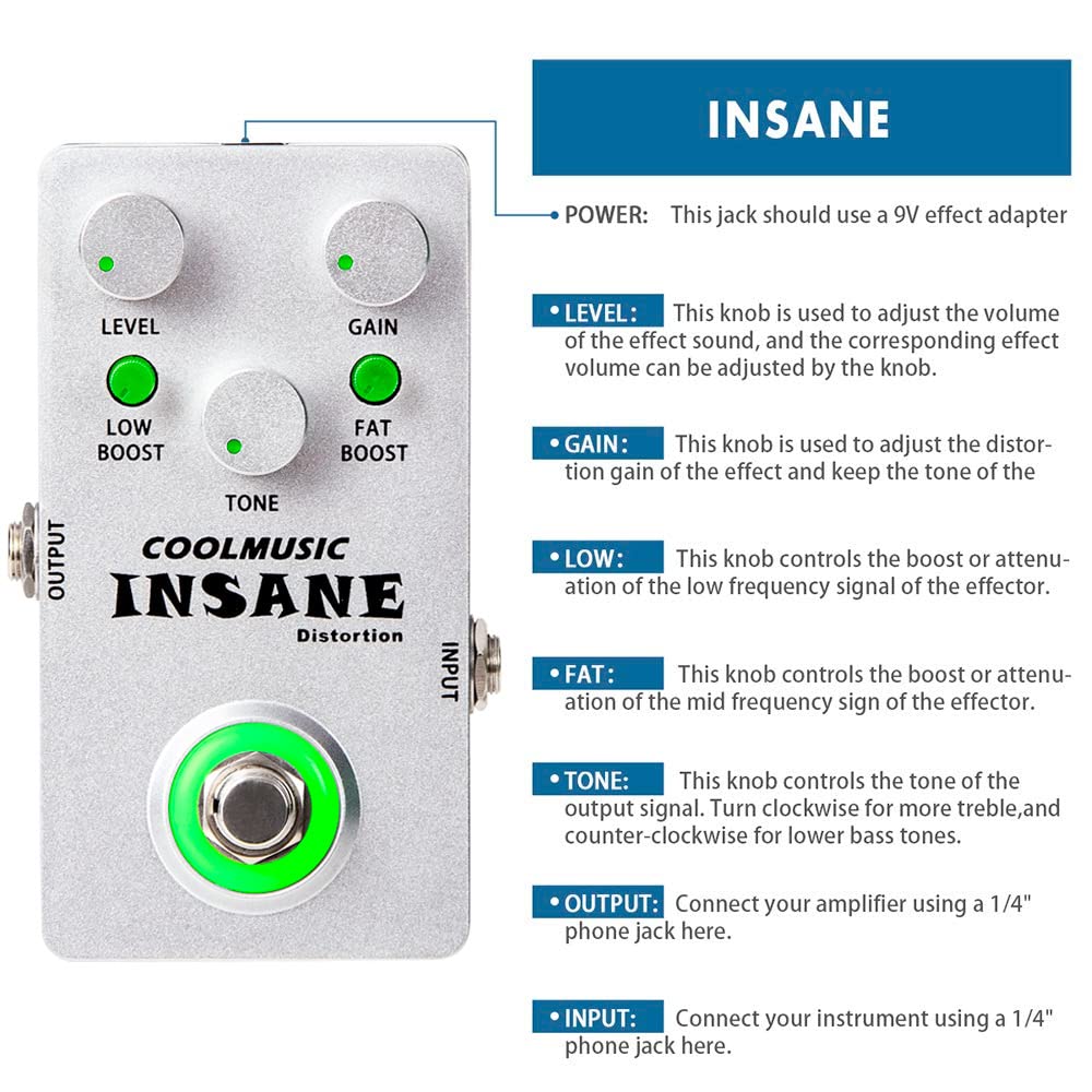 COOLMUSIC C-DI01 Insane Distortion Guitar Bass Distortion Pedal