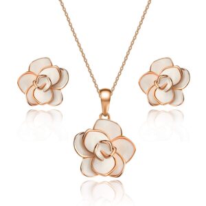 evevic rose flower necklace earrings set for women 18k gold plated jewelry sets (white)