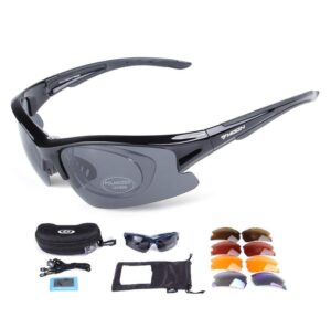 rungear polarized sports sunglasses with 5 interchangeable lenses, tr90 unbreakable glasses for men women cycling driving running mtb racing ski goggles (black)