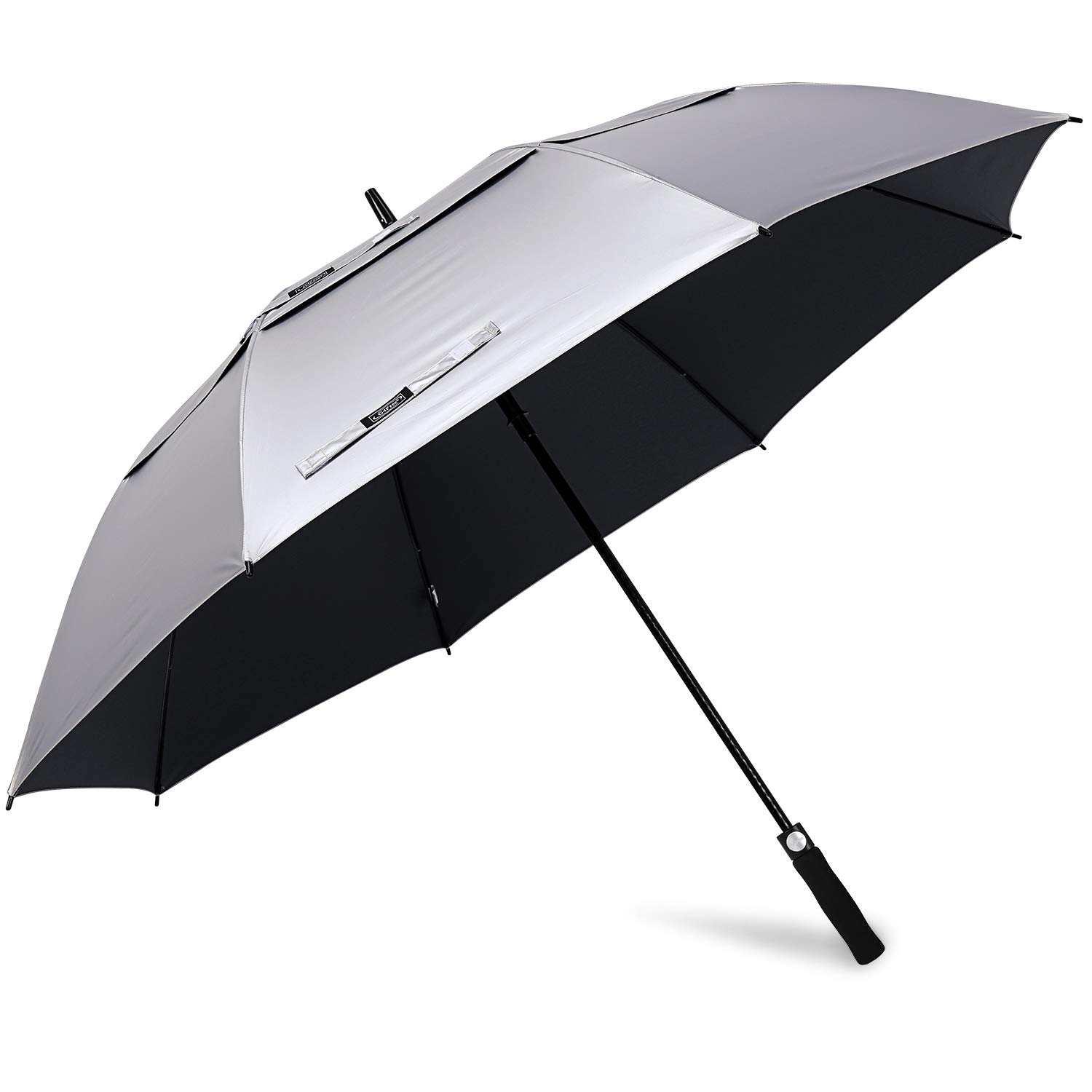 G4Free 68 Inch UV Protection Golf Umbrella Auto Open Vented Double Canopy Oversize Extra Large Windproof Sun Rain Umbrellas (Silver/Black)