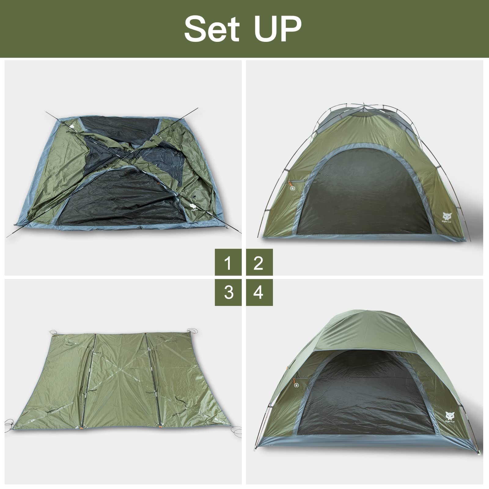 Night Cat Camping Tents 1 2 3 4 Persons with Unique Rainfly Backpacking Tent Easy Clip Setup Double Layers 2 Doors Waterproof Lightweight,3-4 Persons