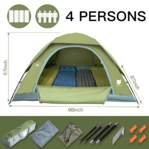 Night Cat Camping Tents 1 2 3 4 Persons with Unique Rainfly Backpacking Tent Easy Clip Setup Double Layers 2 Doors Waterproof Lightweight,3-4 Persons