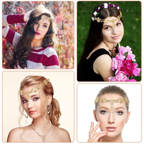 Gonioa Head Chain Jewelry Headband Crystal Bohemian Hair Accessories with Peal Women Head Chains Forehead Chain Rhinestone Headpieces with Drop Pendant