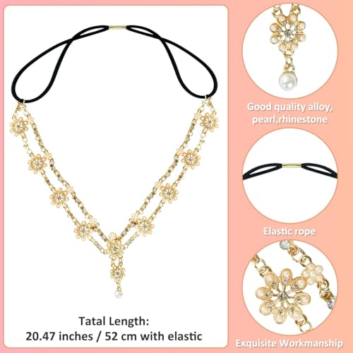 Gonioa Head Chain Jewelry Headband Crystal Bohemian Hair Accessories with Peal Women Head Chains Forehead Chain Rhinestone Headpieces with Drop Pendant