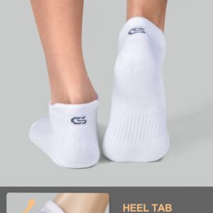 CS CELERSPORT Cushion No Show Tab Athletic Running Socks for Men and Women (6 Pairs),Small, White