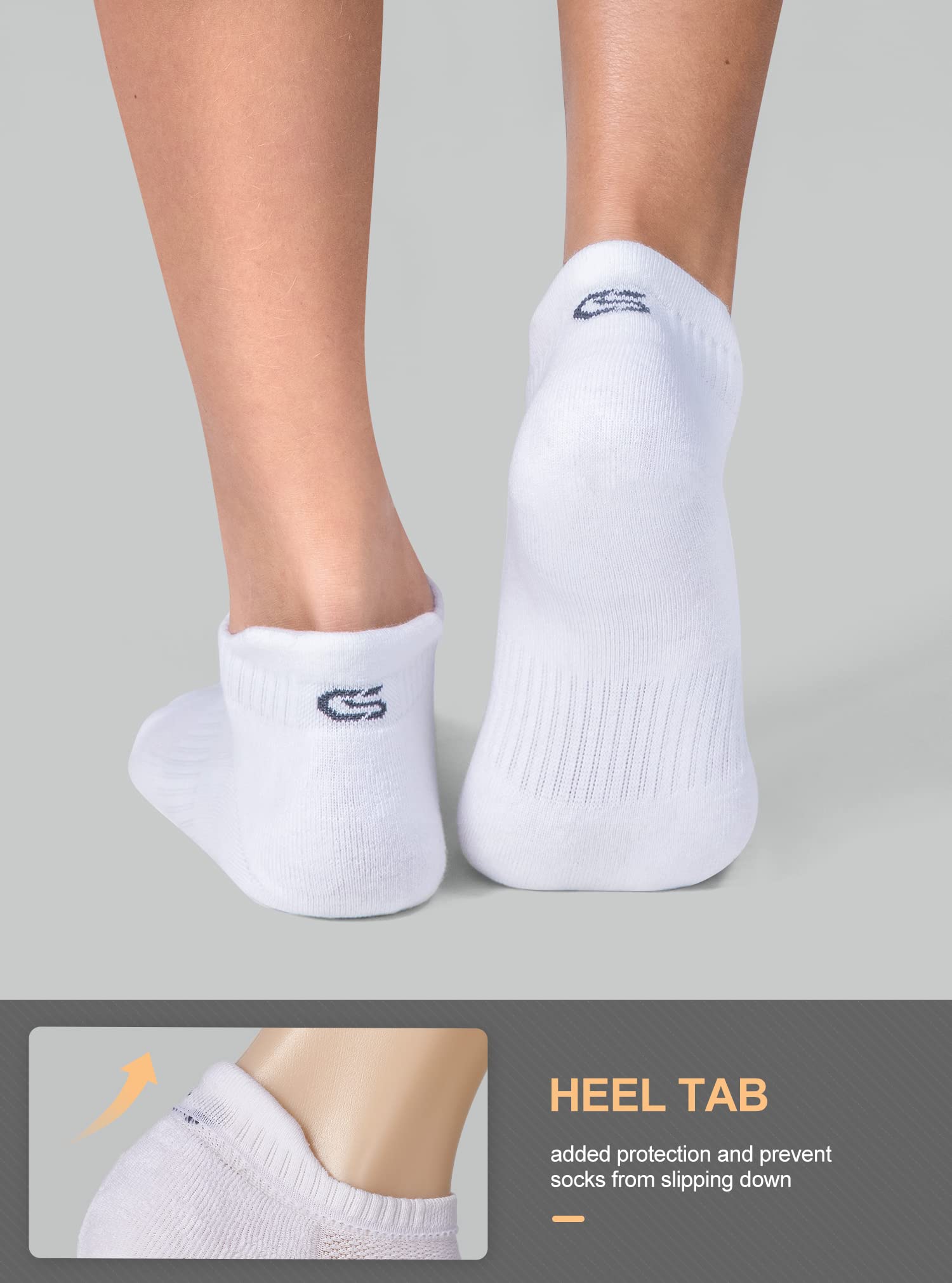 CS CELERSPORT Cushion No Show Tab Athletic Running Socks for Men and Women (6 Pairs),Small, White