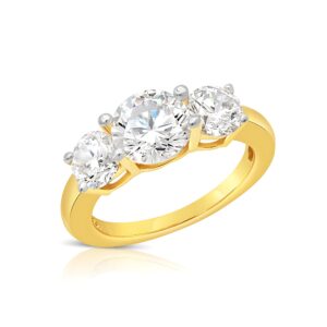 max + stone 3 carat cubic zirconia anniversary or engagement ring for women in 14k solid yellow gold three stone cz size 7