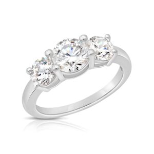 max + stone 2 carat cubic zirconia anniversary or engagement ring for women in 14k solid white gold three stone cz size 6