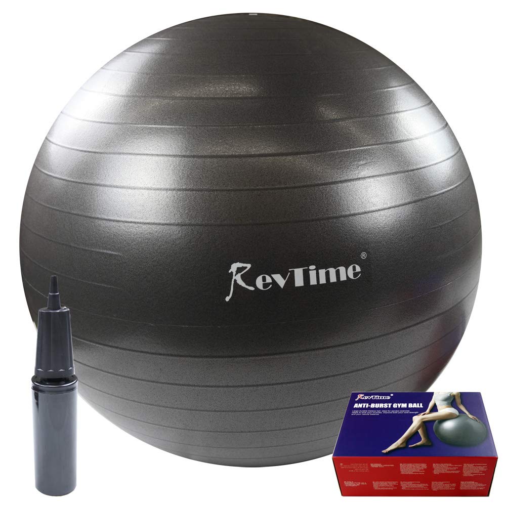 RevTime Ultra Thick Anti-Burst Gym Ball 65 cm with Air Pump Exercise Ball Great for Yoga, Balance, Fitness, Desk Chairs, Dark Gray