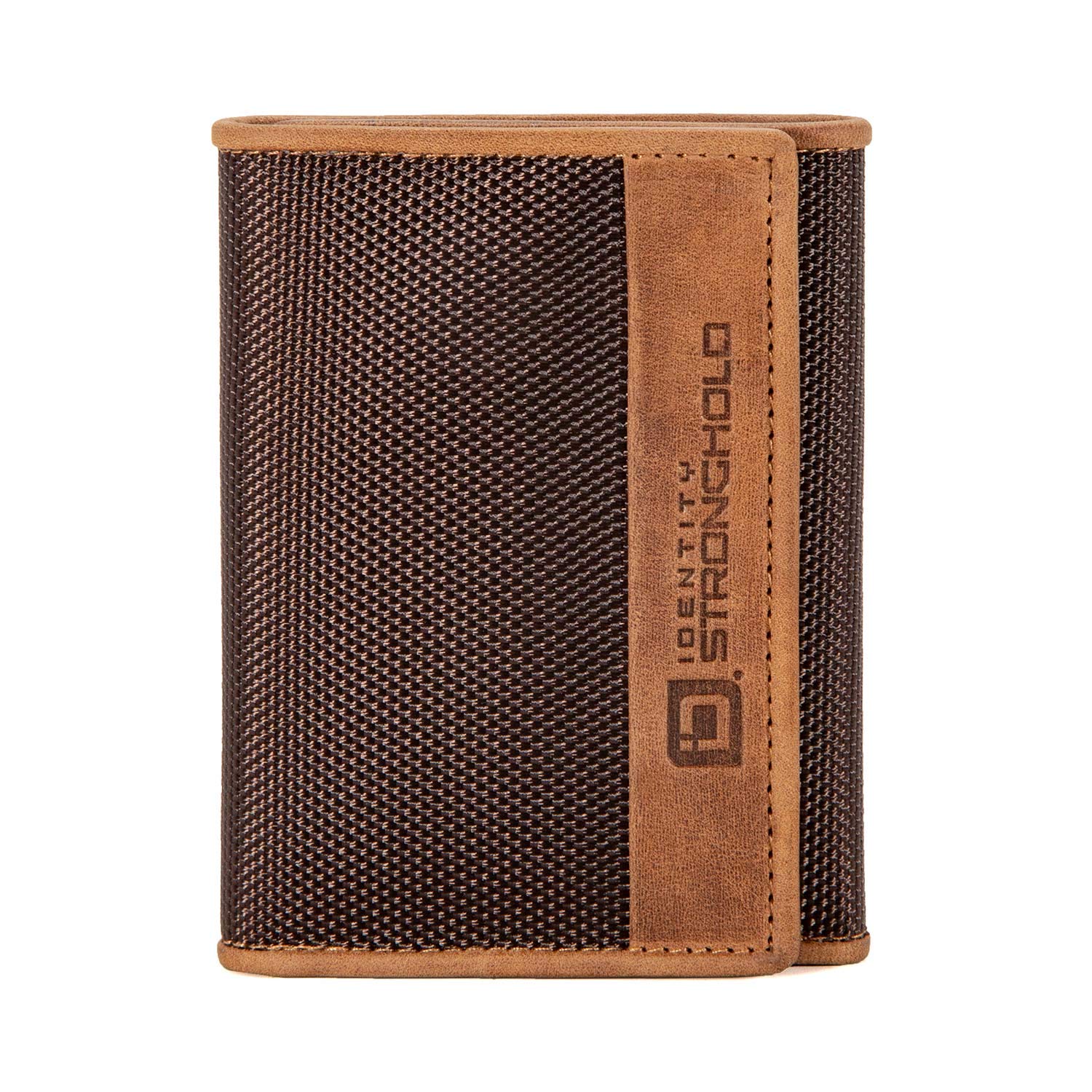 ID Stronghold RFID Blocking - Slim Leather Trifold Wallet for Men - Durable Nylon and Leather Light Brown