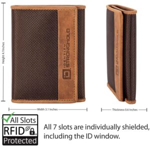 ID Stronghold RFID Blocking - Slim Leather Trifold Wallet for Men - Durable Nylon and Leather Light Brown