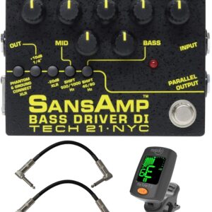 Tech 21 SansAmp Bass Driver DI V2 Bundle with 2 Patch Cables and Clip-On Tuner