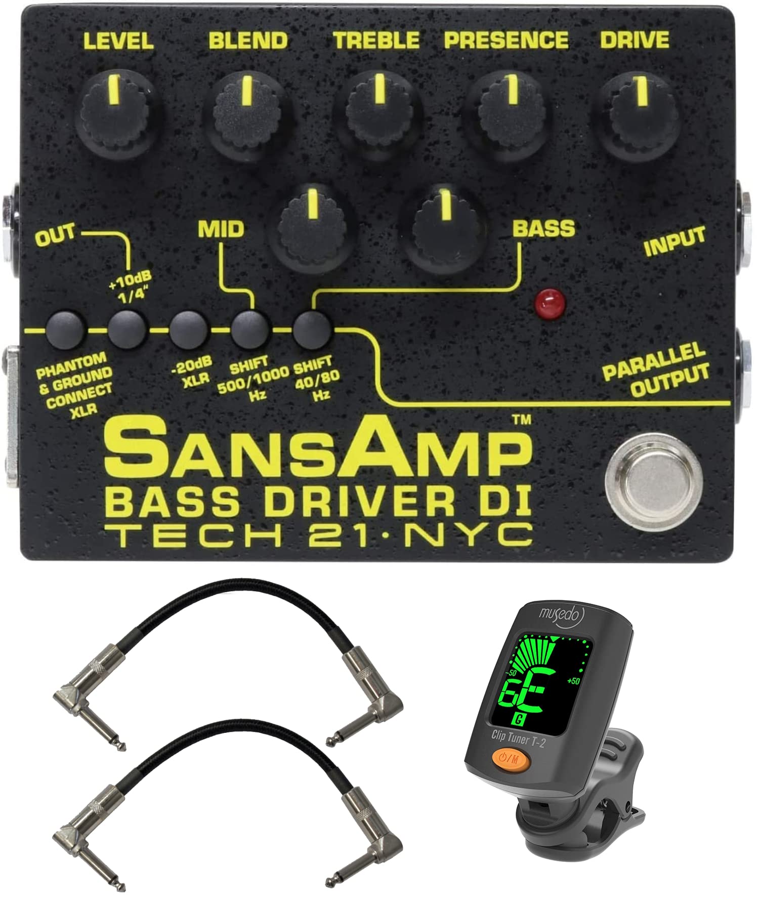 Tech 21 SansAmp Bass Driver DI V2 Bundle with 2 Patch Cables and Clip-On Tuner