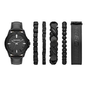 skechers men's quartz three-hand watch & stackable bracelet gift set, color: black (model: sr9022)