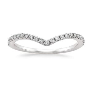 sz 5.0 solid 10k white gold diamond 2mm chevron half eternity stackable wedding anniversary band ring