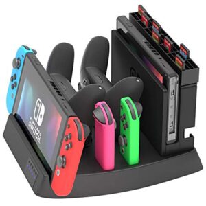 skywin switch charging dock - charging dock and game holder for switch console, joy-con controllers, switch pro controllers, charging base and up to 28 games