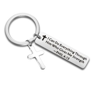 qiier christian gifts i can do everything through him who gives me strength philippians 4:13 keychain christian jewelry gifts (silver)