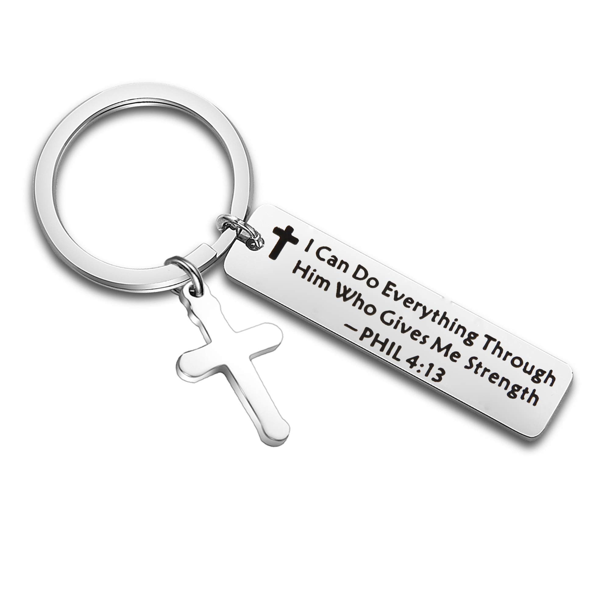 QIIER Christian Gifts I Can Do Everything Through Him Who Gives Me Strength Philippians 4:13 Keychain Christian Jewelry Gifts (silver)