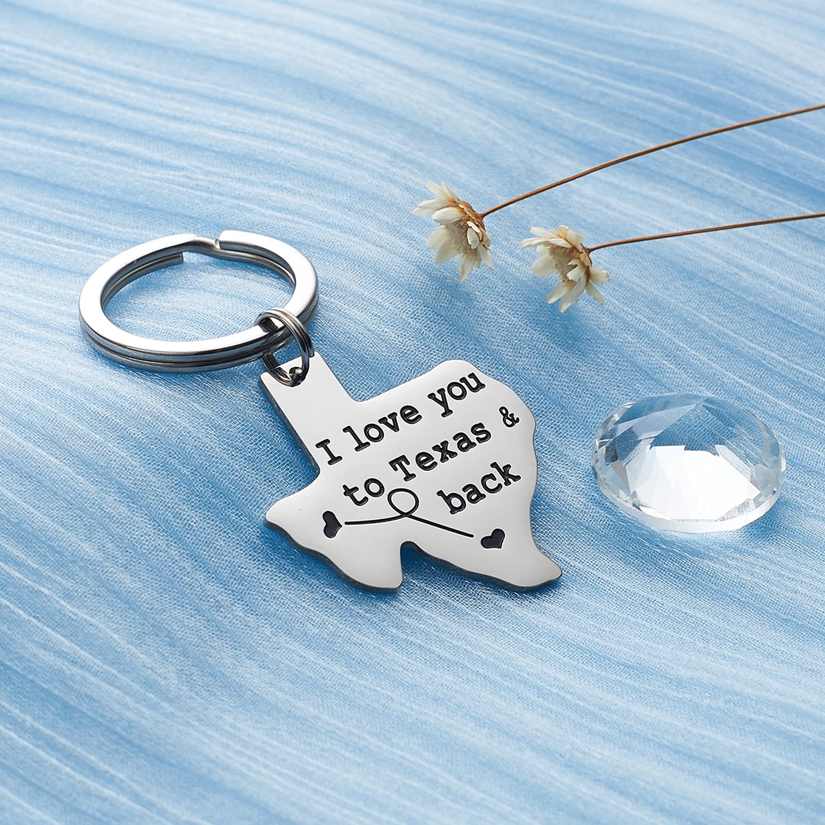 I Love You to Texas and Back Keychain Boyfriend Girlfriend Long Distance Relationship Gift Going Away Gifts Friendship (Keychain)