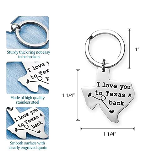 I Love You to Texas and Back Keychain Boyfriend Girlfriend Long Distance Relationship Gift Going Away Gifts Friendship (Keychain)