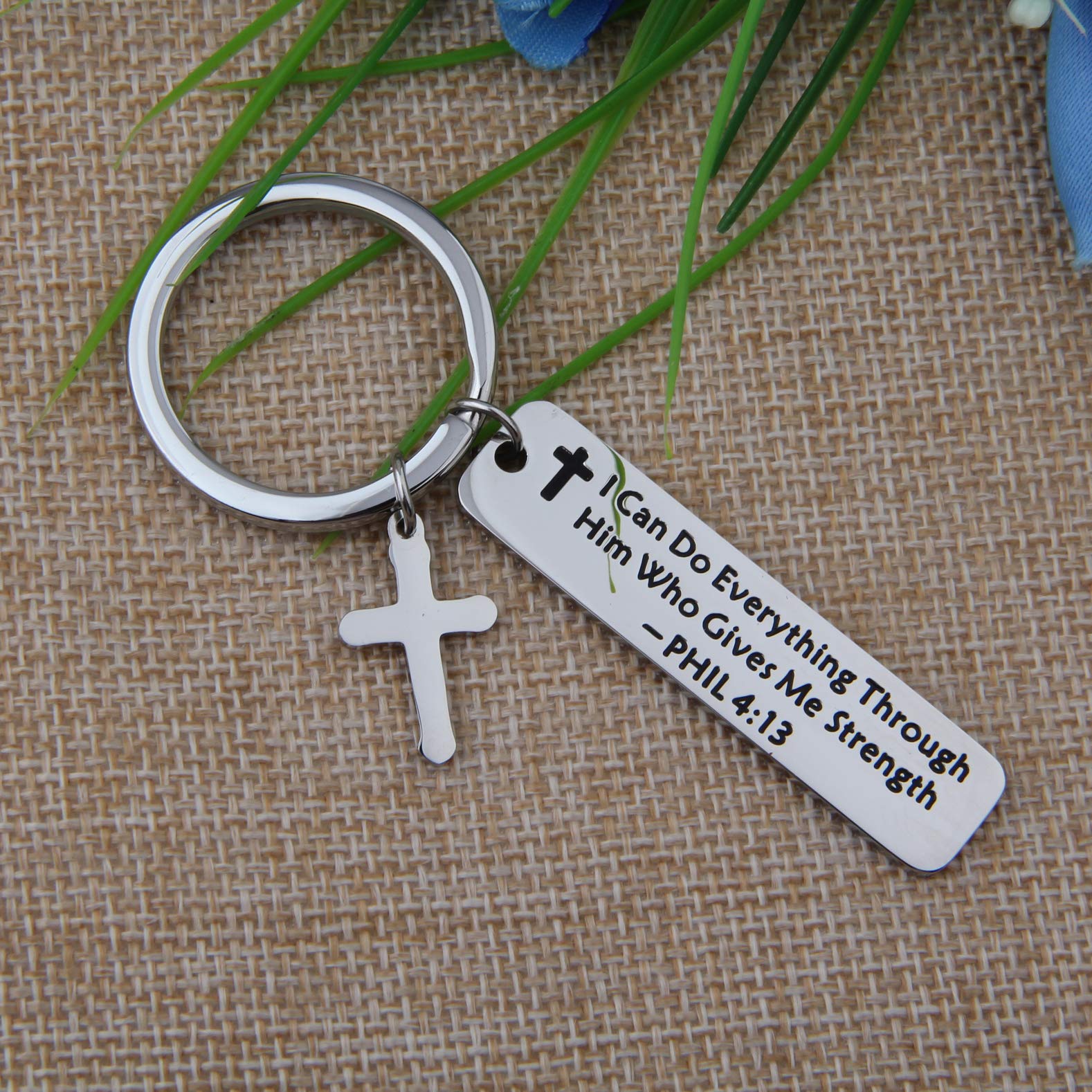 QIIER Christian Gifts I Can Do Everything Through Him Who Gives Me Strength Philippians 4:13 Keychain Christian Jewelry Gifts (silver)