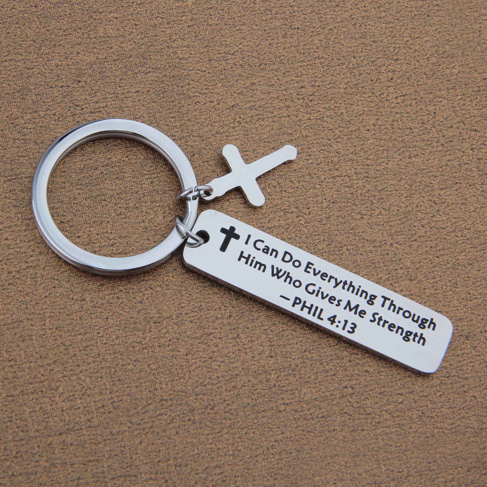 QIIER Christian Gifts I Can Do Everything Through Him Who Gives Me Strength Philippians 4:13 Keychain Christian Jewelry Gifts (silver)