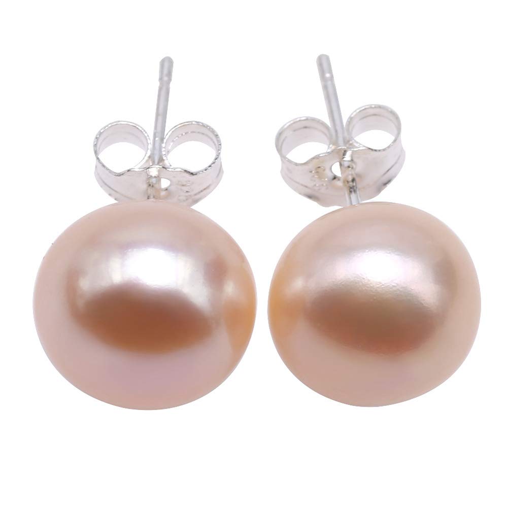 JYX Pearl Earrings 10mm Pink Freshwater Pearl Studs Earrings