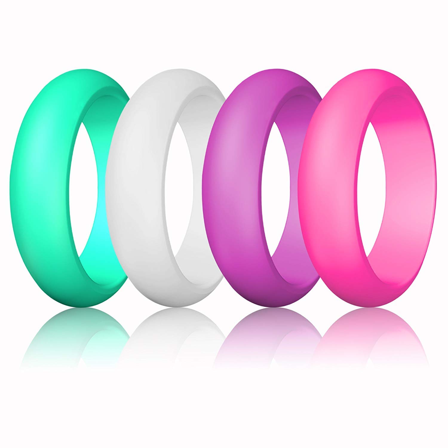 LUNIQI Silicone Wedding Ring for Women, Thin and Stackable Durable Rubber Safe Band for Love, Couple, Souvenir and Outdoor Active Exercise Style-10 Rings Pack