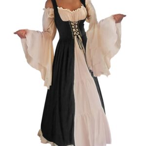 abaowedding womens's medieval renaissance costume cosplay chemise and over dress 2x-large/3x-large black and ivory