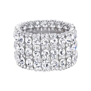 ever faith women's austrian crystal round shaped bridal elastic stretch bracelet clear silver-tone