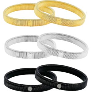 6 pcs anti slip armbands elastic shirt sleeve holders for women men metal arm band stretch garters, 3 pairs black gold silver mix summer gifts