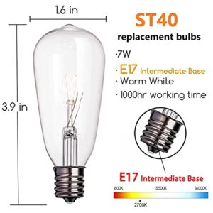 Abeja 10-Pack Edison Light Bulbs, ST40 Clear Edison Light Bulbs, 7 Watt/ E17 Screw Base ST40 Vintage Replacement Light Bulbs for Outdoor Patio ST40 String Lights, Warm White