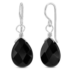 fronay sterling silver black dangle earrings for women fashion black onyx gemstone teardrop earrings