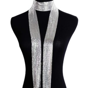 Croozy Women Glitter Sparkle Metal Sequins Neck Tie Scarf Party Evening Long Thin Skinny Tie Shawls Neckerchief