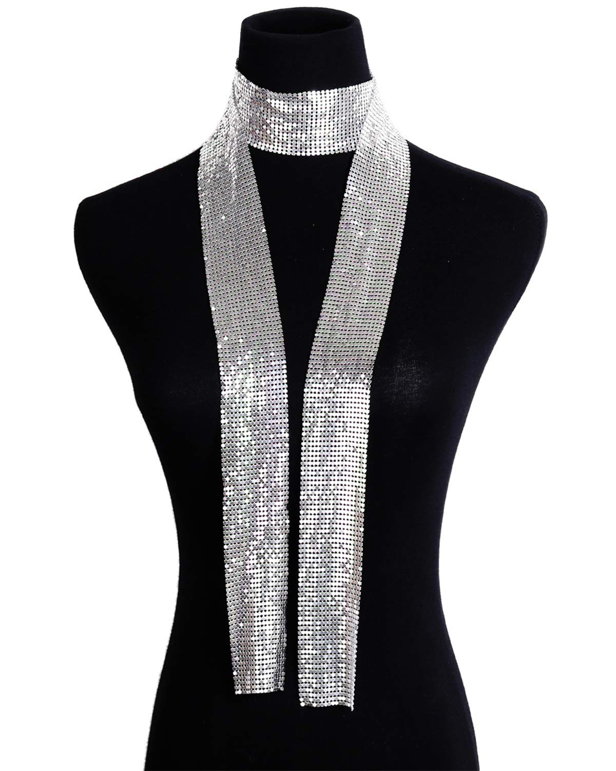 Croozy Women Glitter Sparkle Metal Sequins Neck Tie Scarf Party Evening Long Thin Skinny Tie Shawls Neckerchief