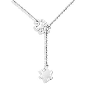 bnql autism awareness puzzle lariat necklace motivational autism gift (silver y necklace)