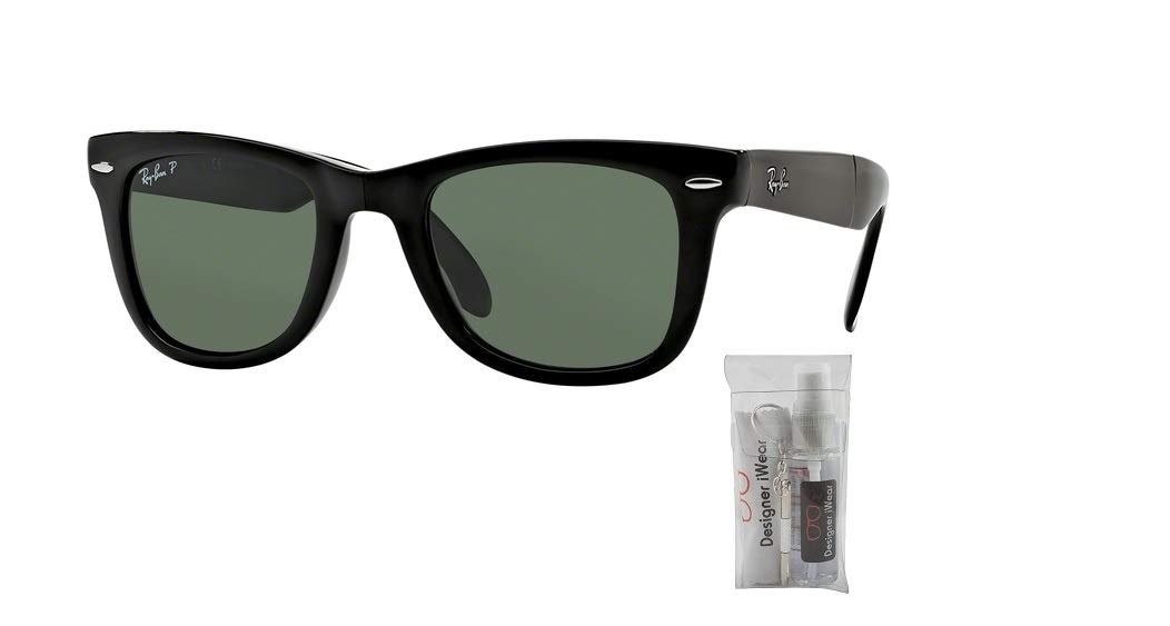 Ray-Ban RB4105 FOLDING WAYFARER 601/58 54M Black/Green Crystal Polarized Square Sunglasses For Men For Women + BUNDLE with Designer iWear Eyewear Kit