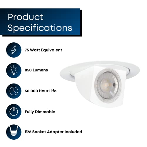 Feit Electric 5-6 inch Adjustable Scoop Recessed LED Downlight, 3000K Bright White, Dimmable, 75W Equivalent, 45 Year Life, 850 Lumen, High CRI, LEDR56SCP/930CA/SP